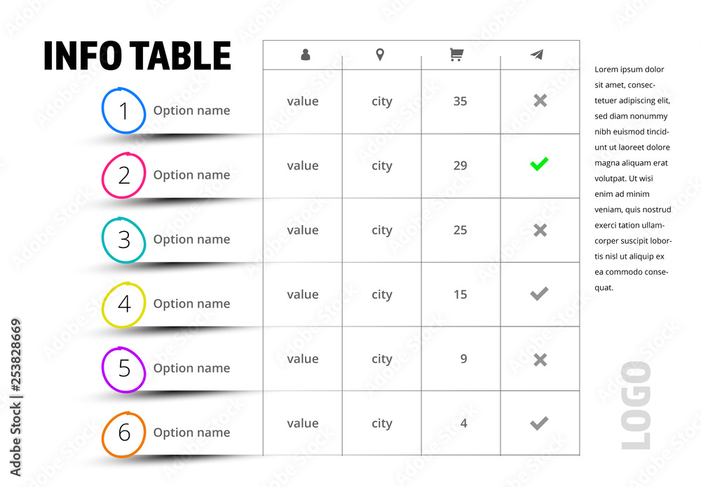 Infographic Table with Multicolored Circles Stock Template | Adobe Stock