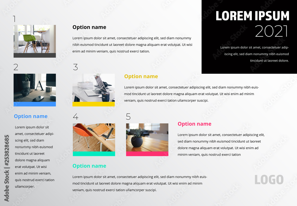 Infographic Dashboard with 5 Sections and Photo Placeholders Stock ...