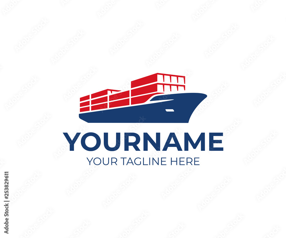 Cargo vessel ship logo design. Container ship vector design. Shipping ...
