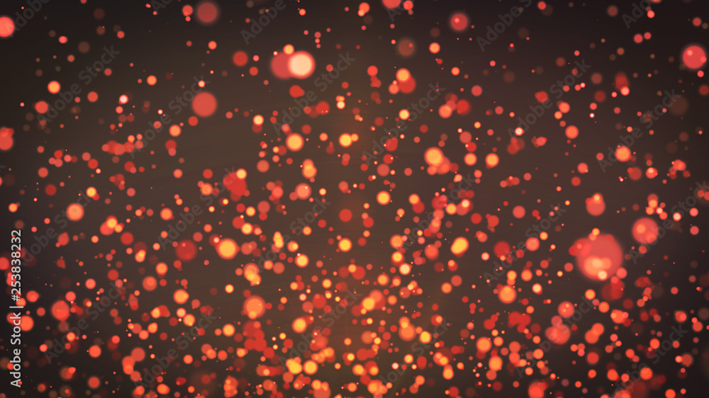 Orange & red particles background, dust particles with real lens flare ...