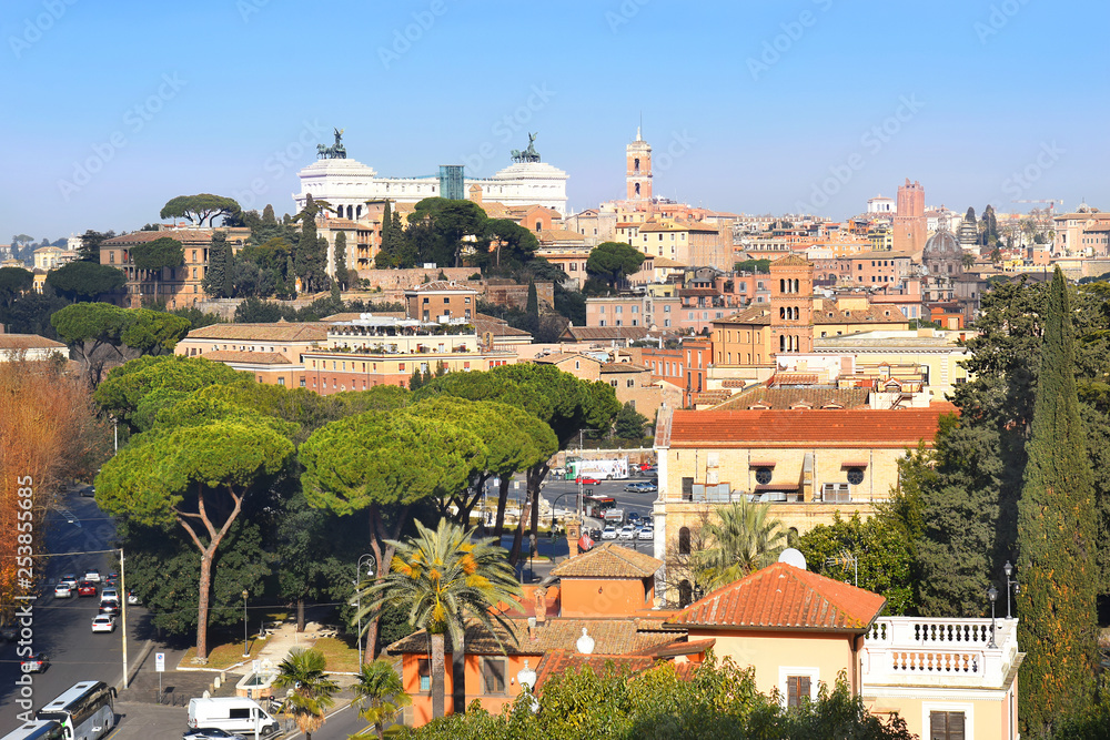 view of the historical center of Rome from the height of the Aventine ...