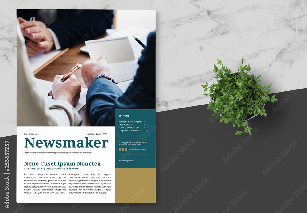 Business Newsletter with Green and Gold Accents Stock Template | Adobe ...