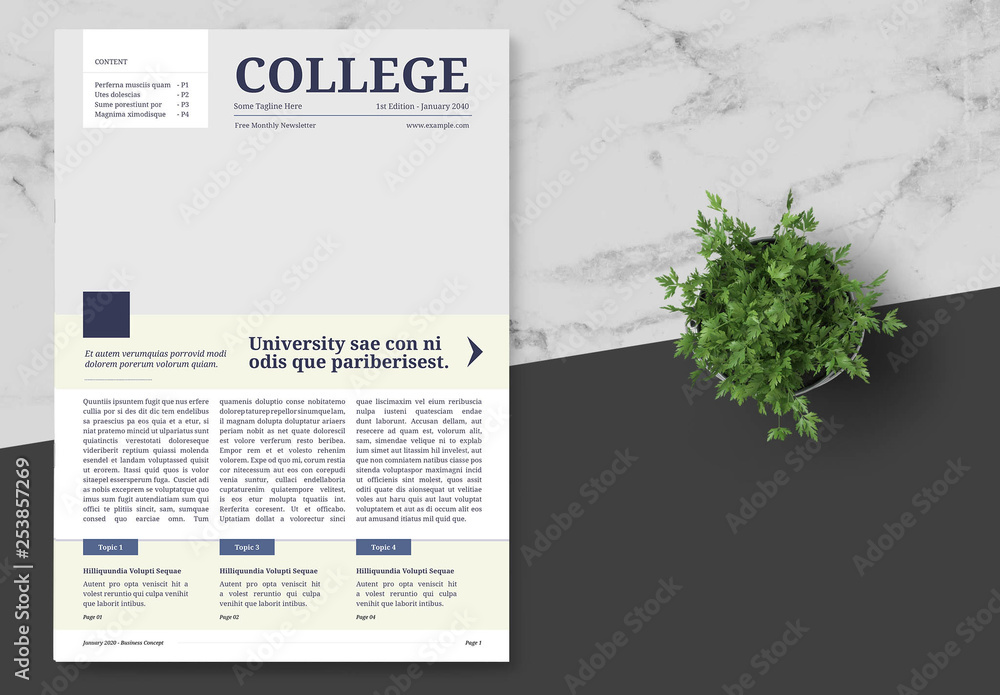 School Newsletter with Navy Blue Accents Stock Template | Adobe Stock