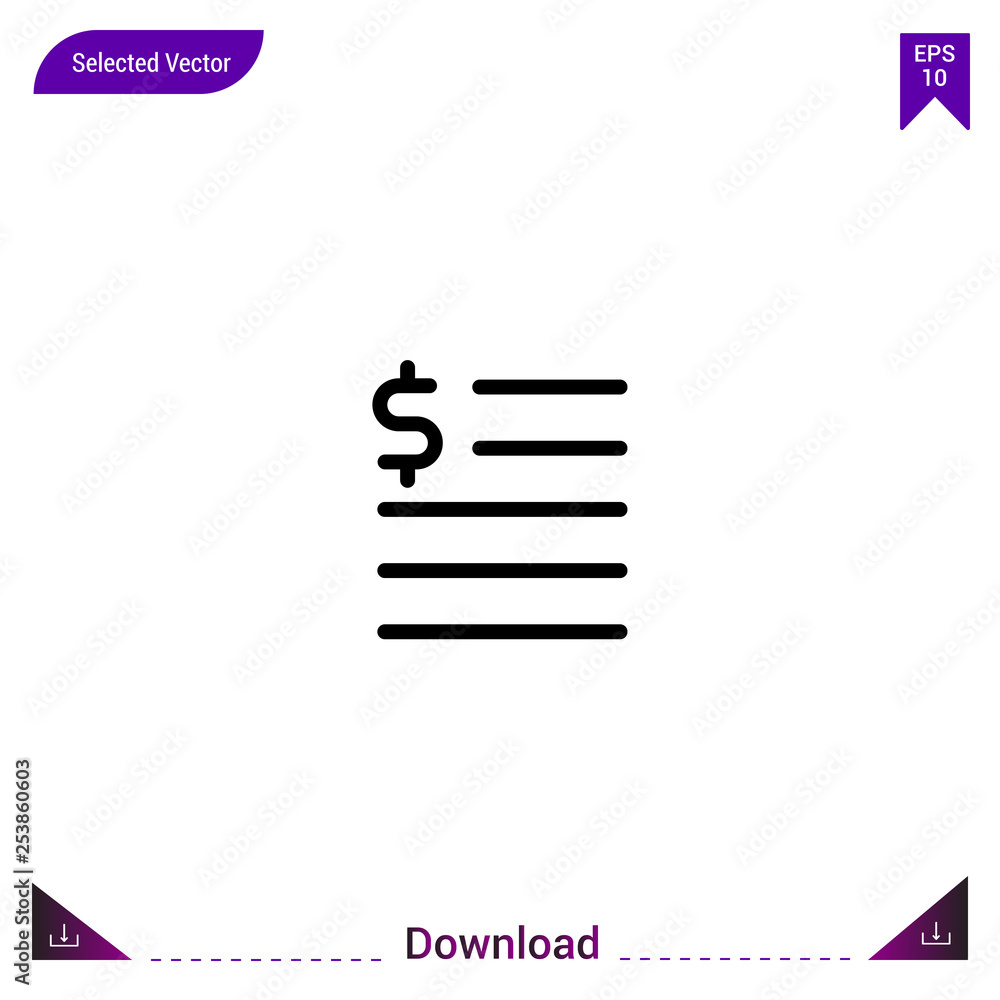 Outline dollar-symbol icon isolated on white background. Line pictogram ...