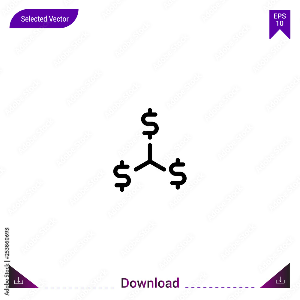 Outline dollar-symbol icon isolated on white background. Line pictogram ...