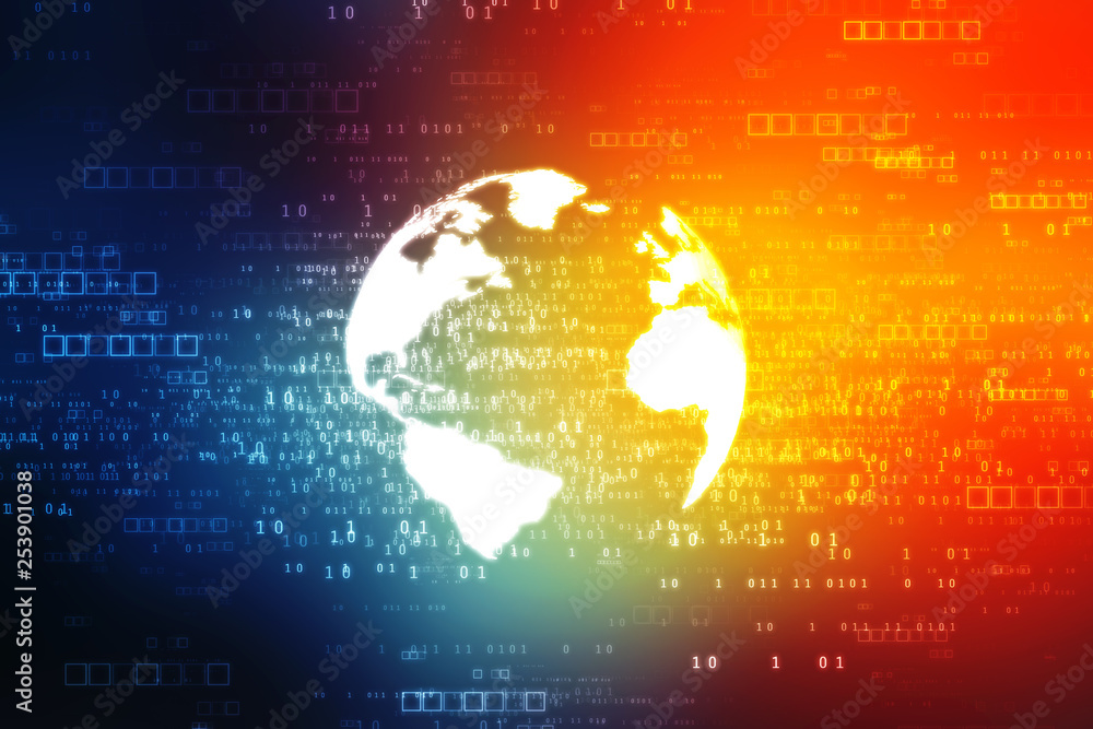 flowing number one and zero text in binary code format in technology ...