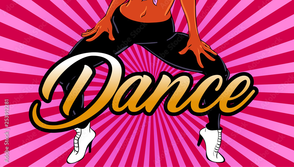 Twerk dance poster design with sexy girl in cartoon style. Vector ...