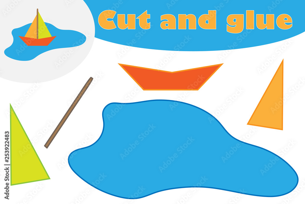Paper boat in puddle cartoon, education game for the development of ...