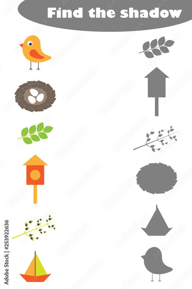 Find the shadow, spring game for children in cartoon style, education ...