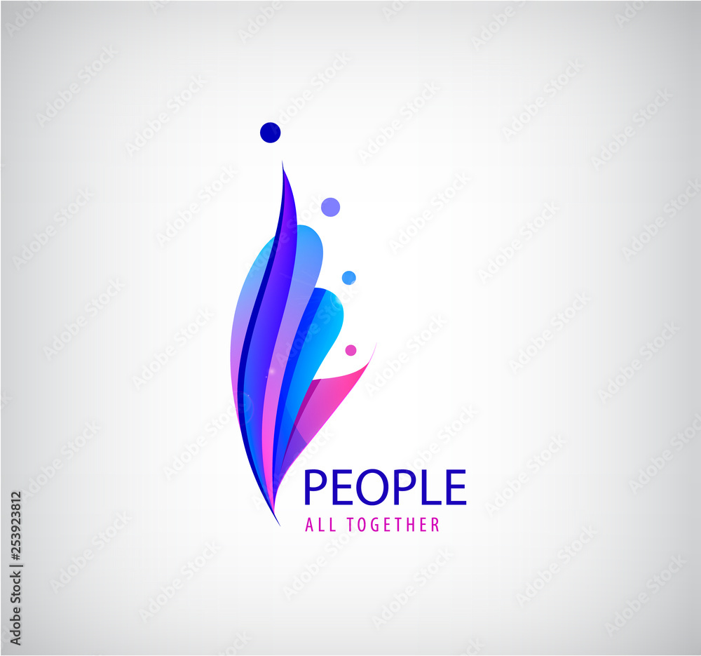 Vector human logo. 4 person icons, group of people together. 3d origami ...