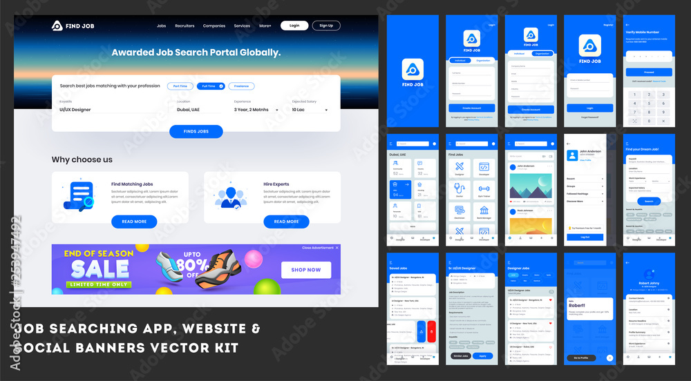 App Ui Kit for responsive banner or website template with different ...