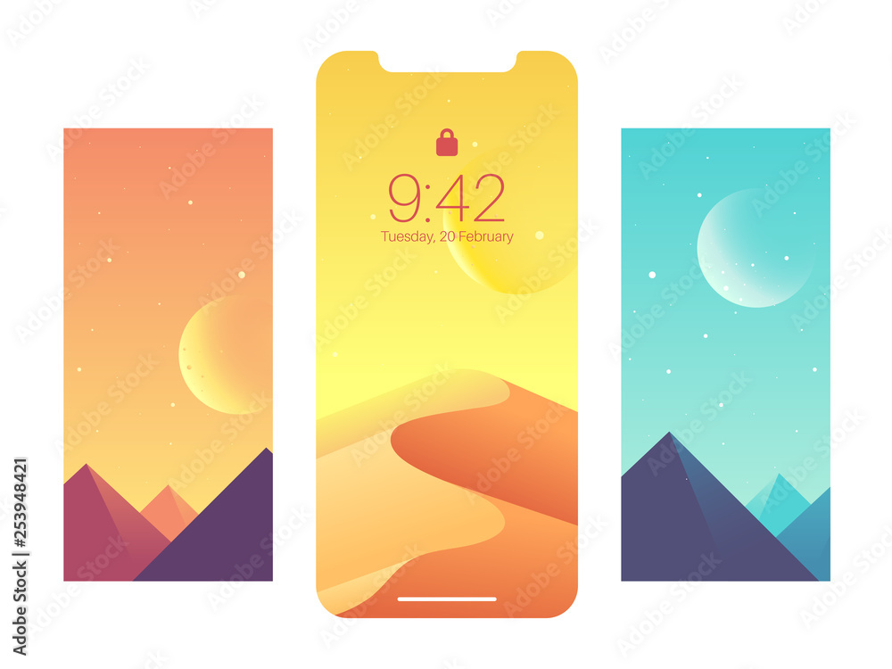 Mobile interface wallpaper design with nature view. Stock Vector ...