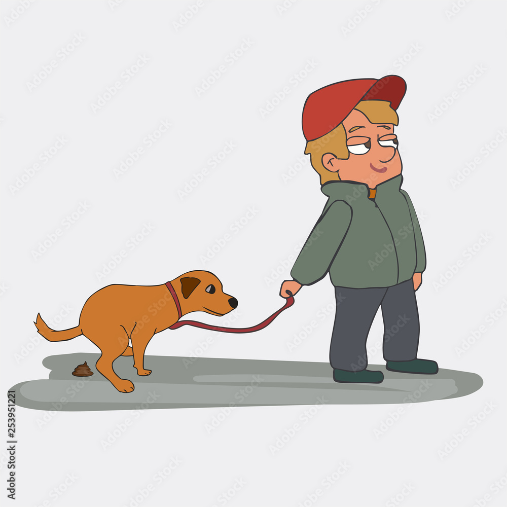 cartoon boy with poop dog Stock Vector | Adobe Stock