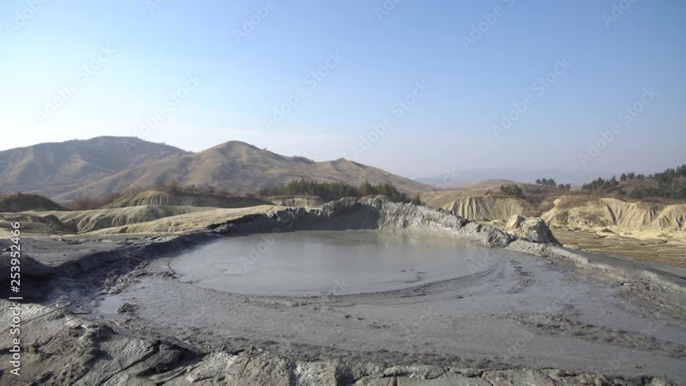 Interesting view mud volcano bubble boiling. Mud Volcanoes stand for ...