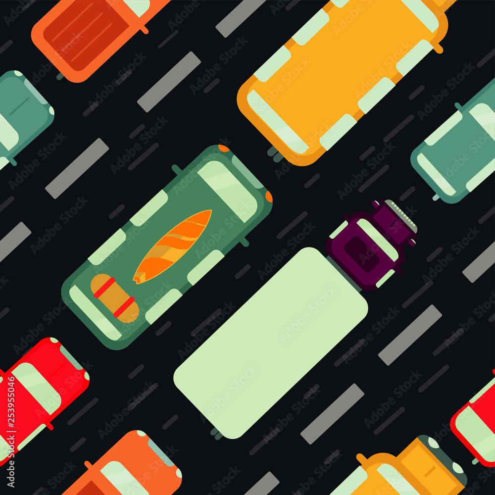 Seamless pattern with car top view. Vector background with cartoon ...