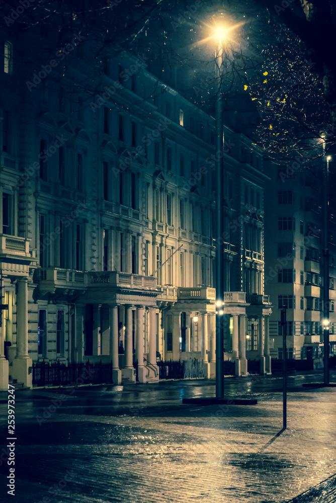 London Street Night Rain