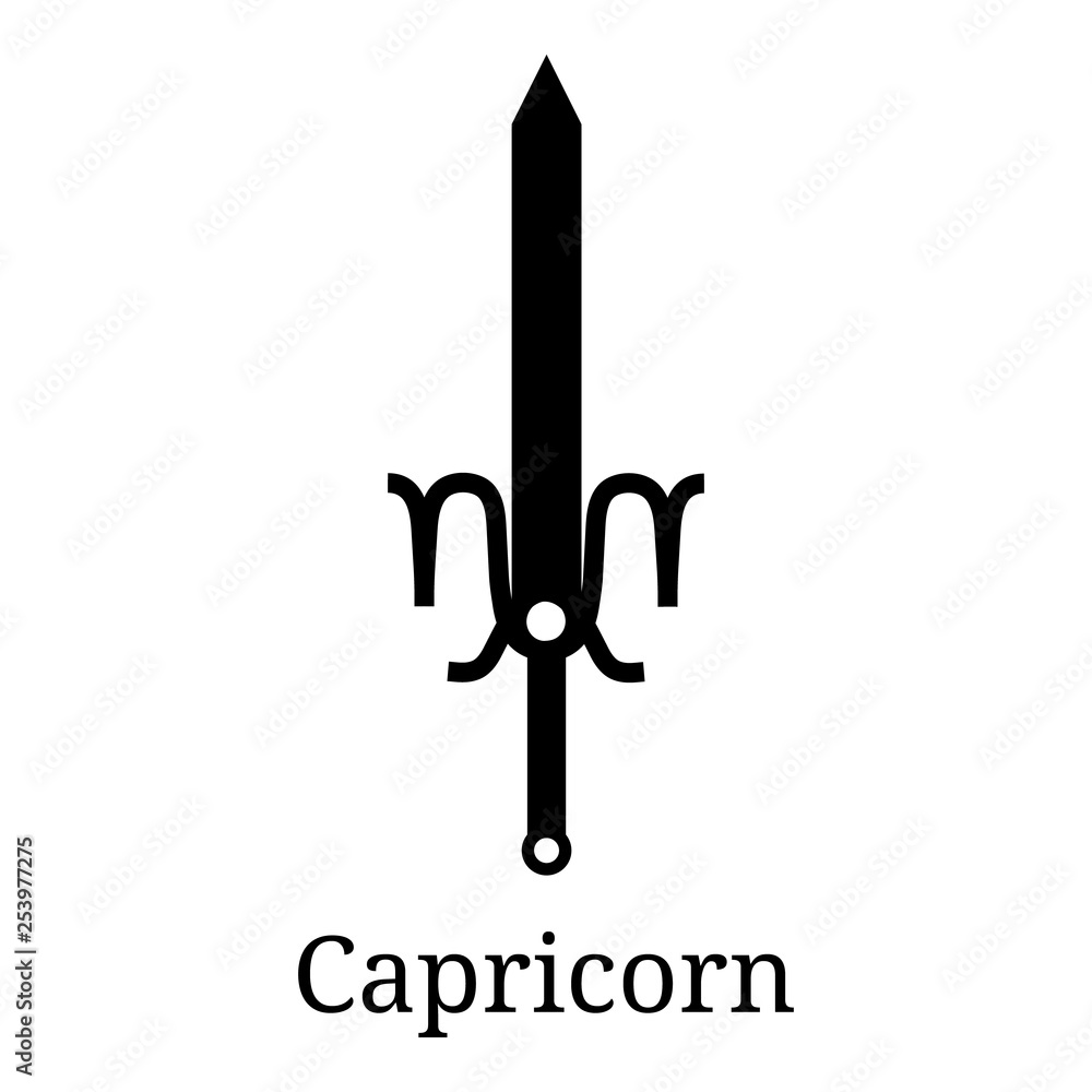 Capricorn Sword Icon. Silhouette of Zodiacal Weapon. One of 12 Zodiac ...