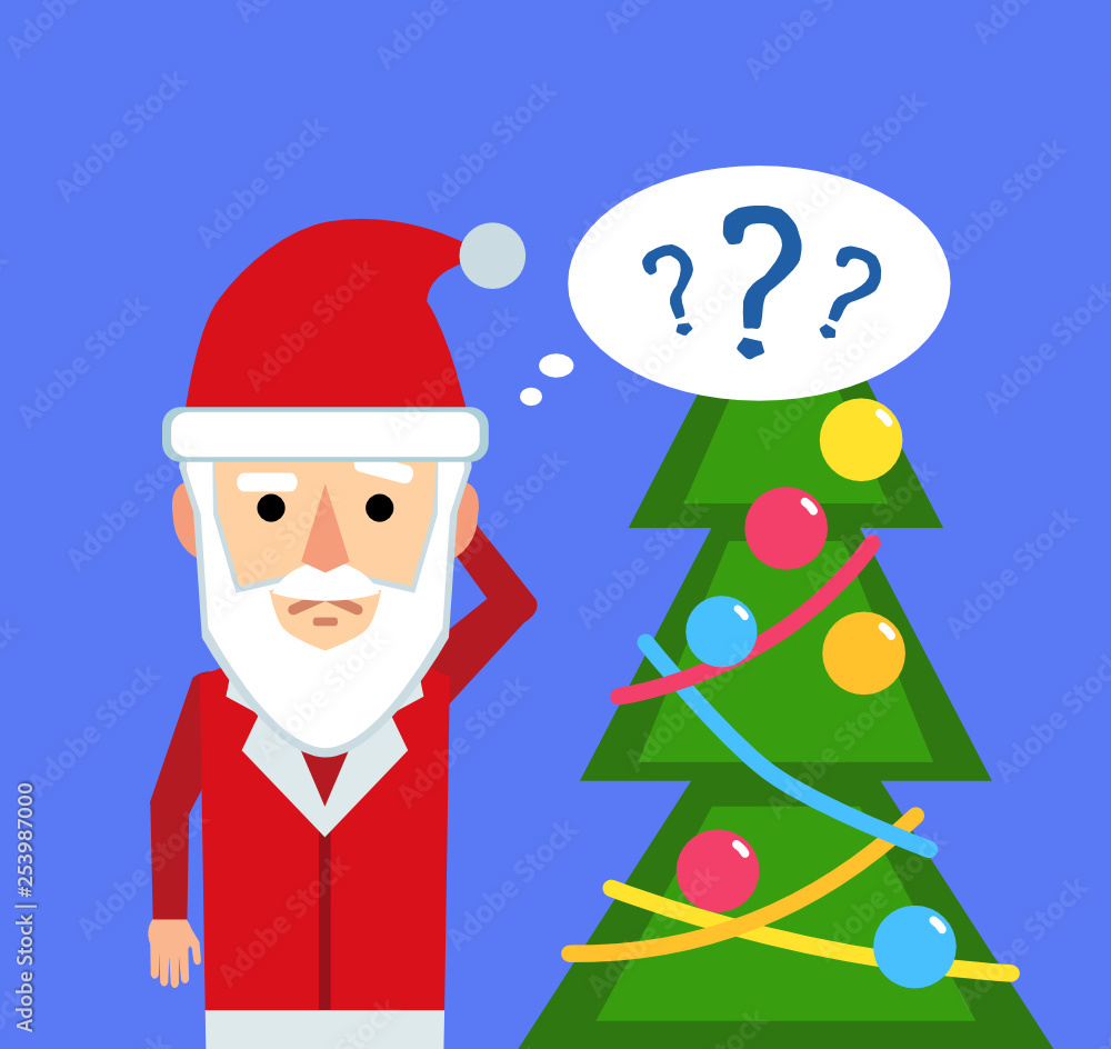 Confused Santa Claus making decision emoticon. Flat style vector ...