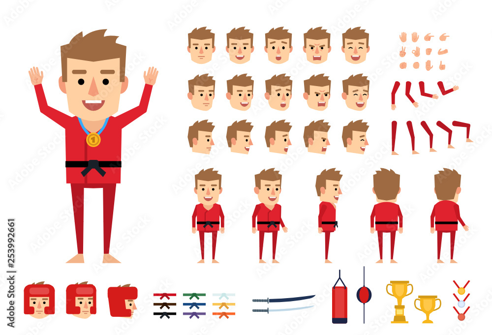 Martial arts, karate master in red kimono creation kit. Create your own ...