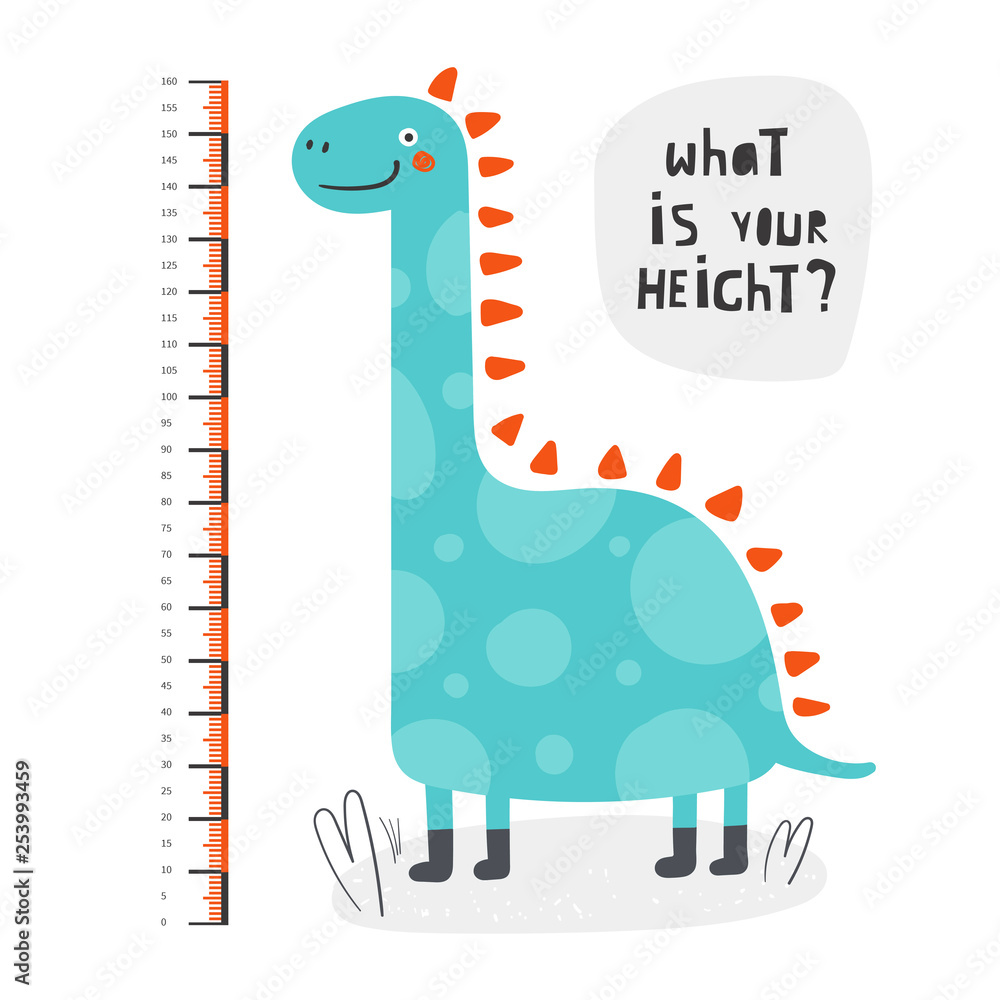 Kid height measurement, centimeter, chart with dinosaur for wall, room ...