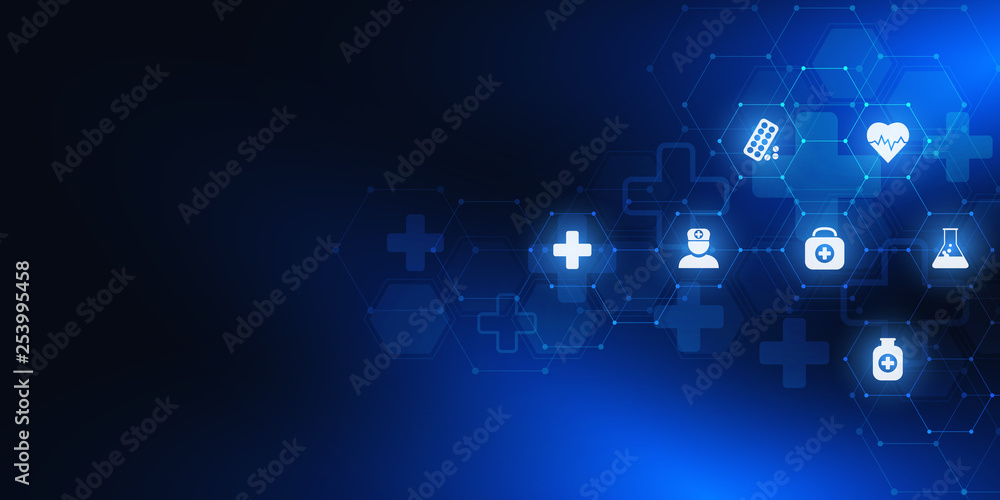 Abstract medical background with flat icons and symbols. Concepts and ...