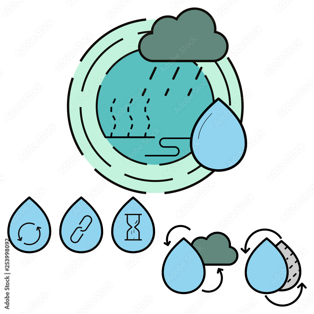 Water cycle icon set. Water conservation symbol. Vector illustration ...