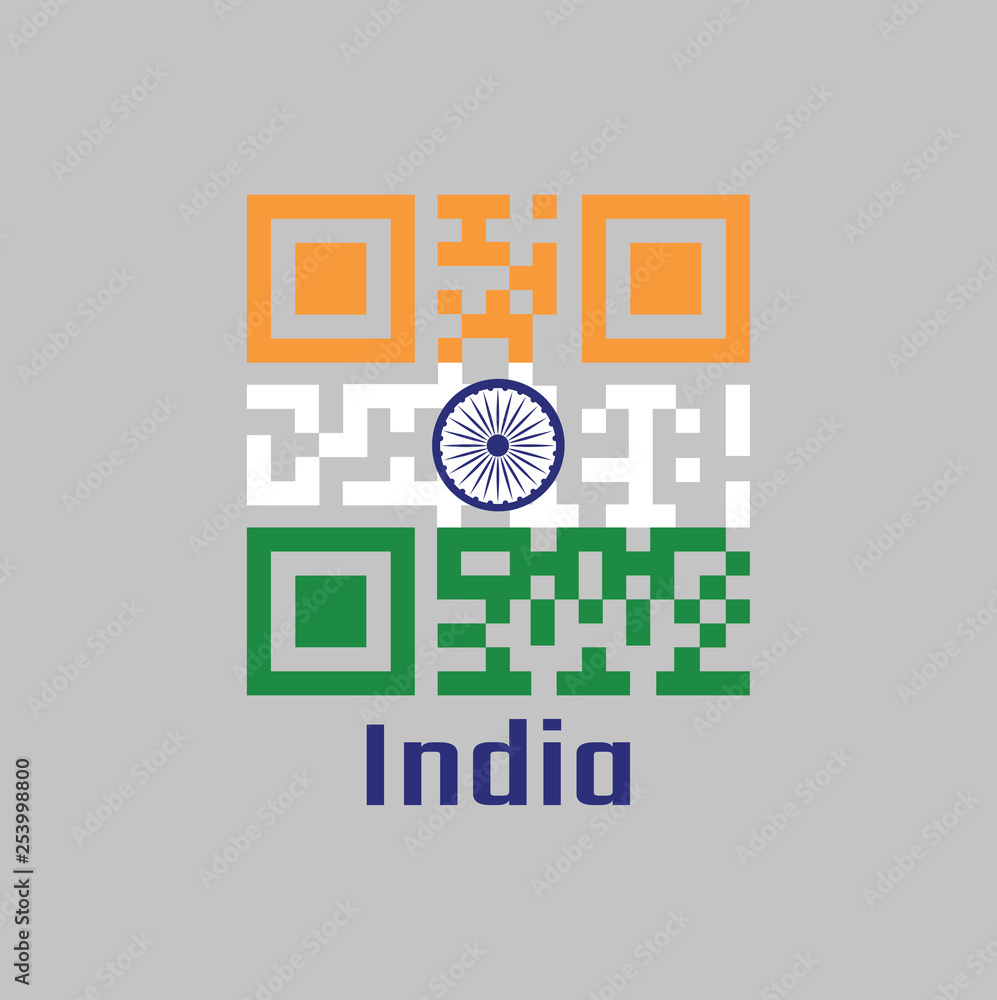 QR code set the color of India flag. It is a horizontal rectangular ...