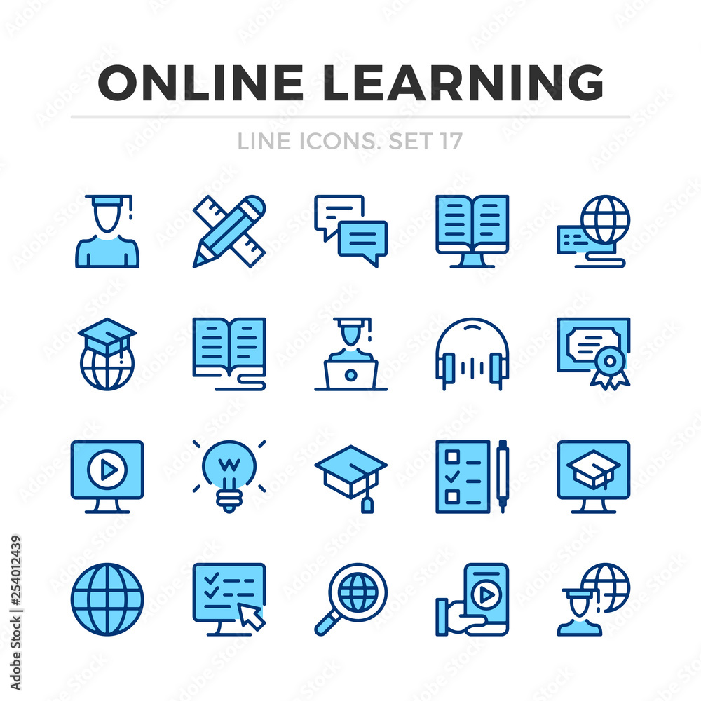 Online learning vector line icons set. Thin line design. Outline ...