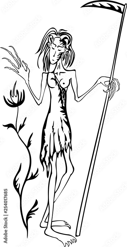 Vector drawing of a dark witch with a scythe Stock Vector | Adobe Stock