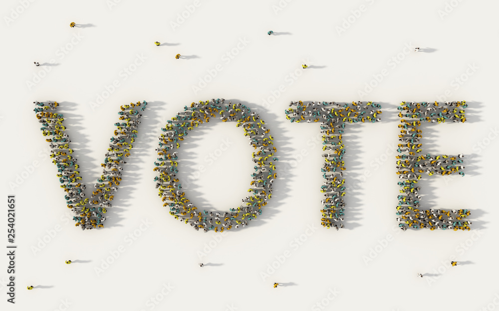 Large group of people forming Vote lettering text in social media and ...