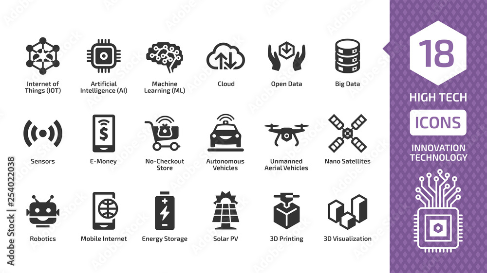 Vector innovation technology icon set with high tech digital wireless ...