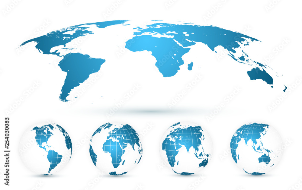 World Map Isolated on White Background in Bright Blue Color. Earth ...