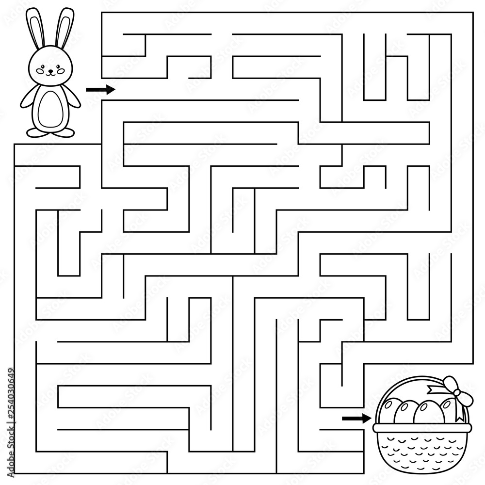 Easter maze game for preschool kids. Coloring page. Help the bunny find ...