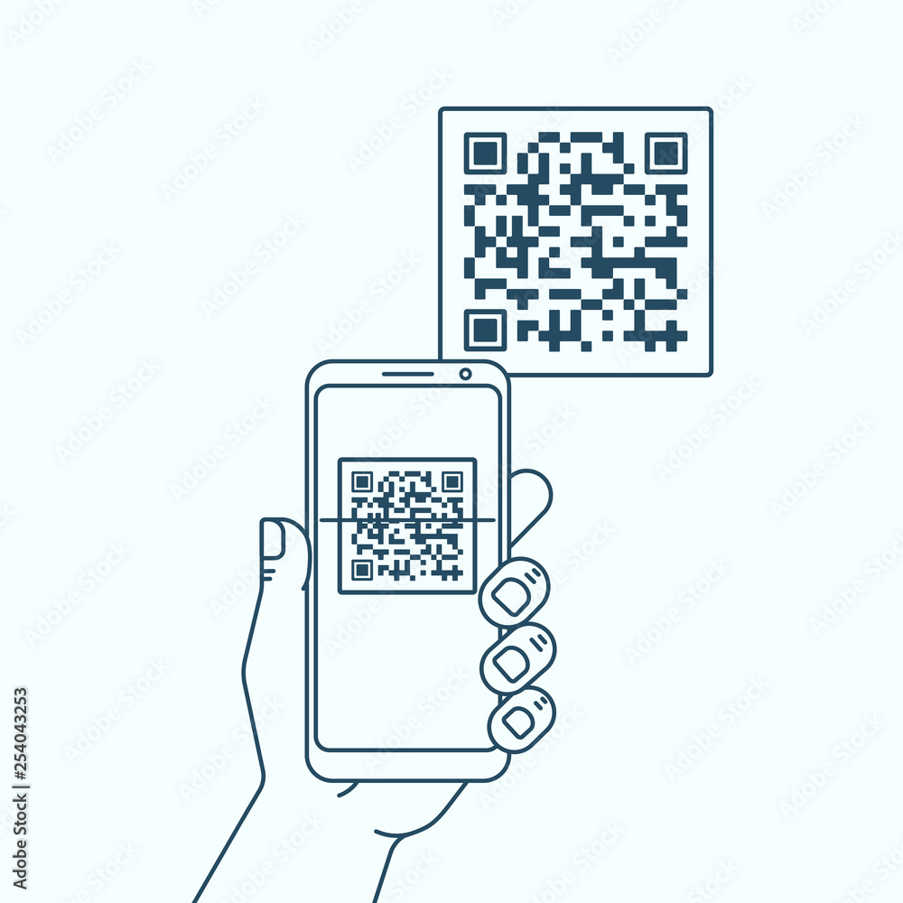 Hand with phone scanning qr code. Flat style icon. Stock Vector | Adobe ...