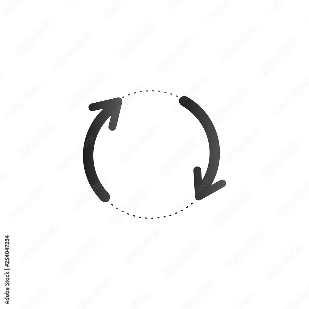Spinning, rotating arrows in dashed circle. Loop, reset arrows. Vector illustration isolated on ...