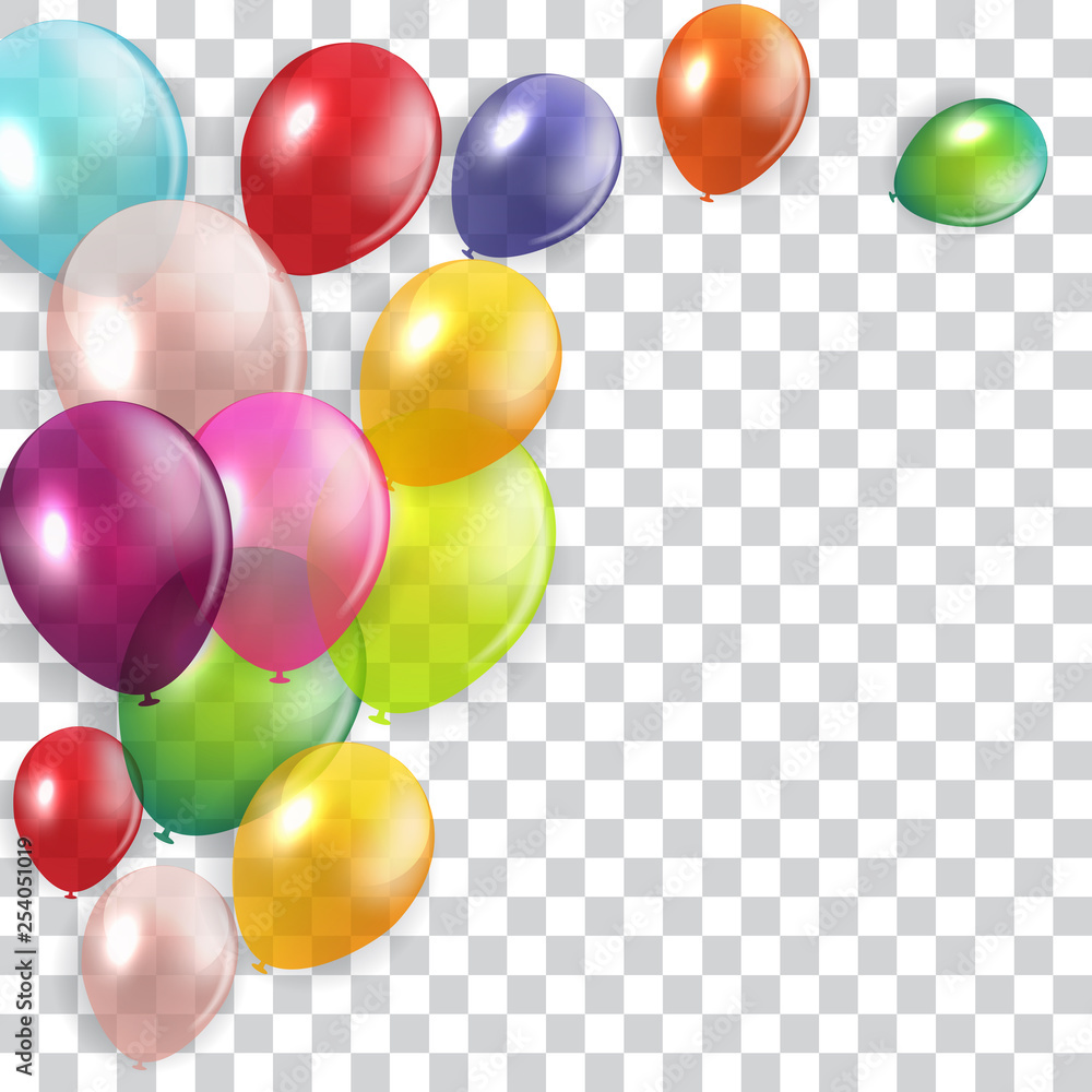 Glossy Happy Birthday Concept with Balloons isolated on transparent ...