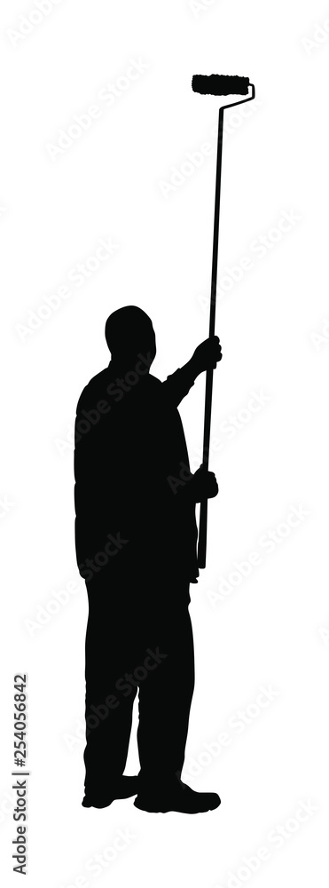 Washer washing windows on ladder vector silhouette illustration ...