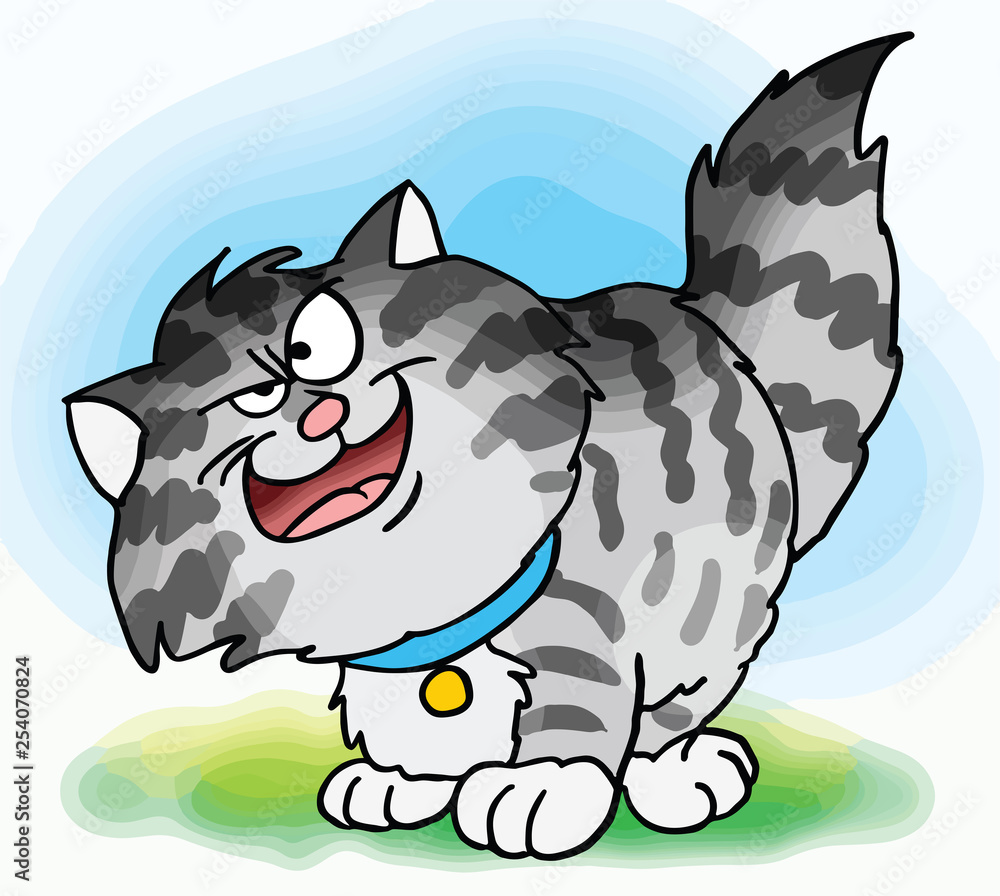 Cute fluffy cartoon cat looking wisely vector illustration Stock Vector ...