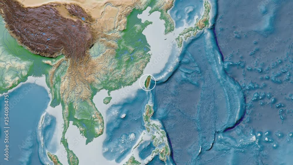 Taiwan area presented against the global physical map in the Kavrayskiy ...