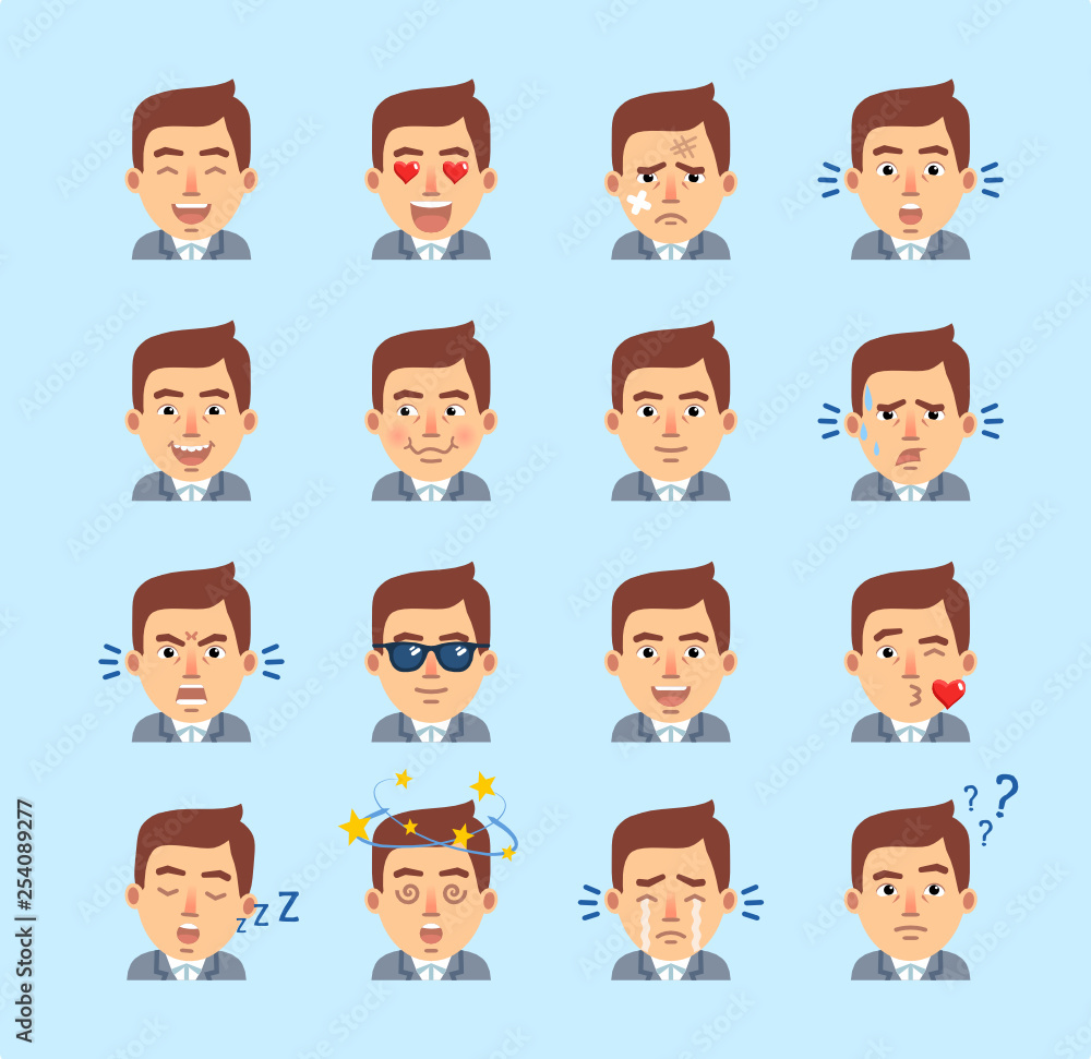 Set of funny businessman emoticons showing diverse facial expressions ...