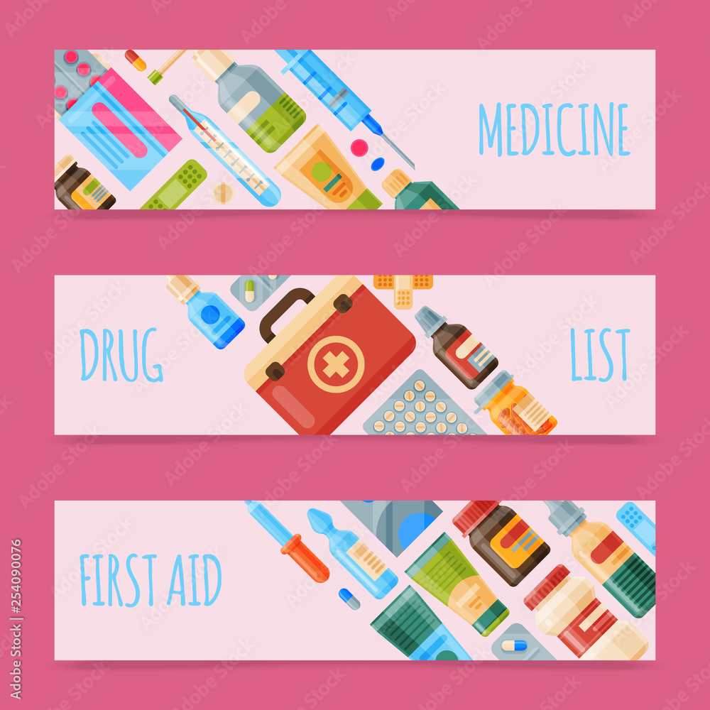 Medicine set of banners vector illustration. Medicine, pharmacy store ...