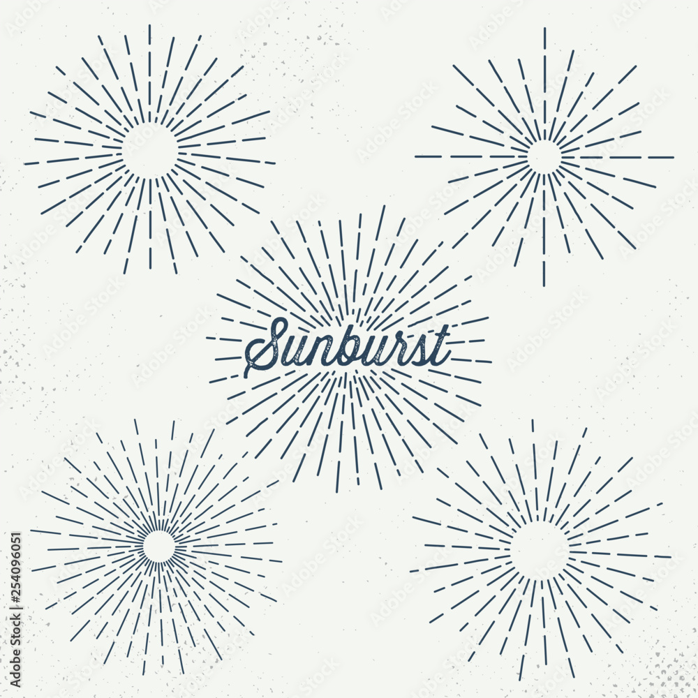 Vector Set of Retro Rays,Shining Isolated on White Black Outline ...