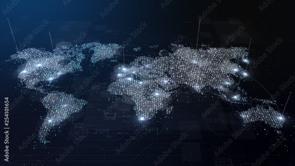 Futuristic global broadband internet communication between cities ...