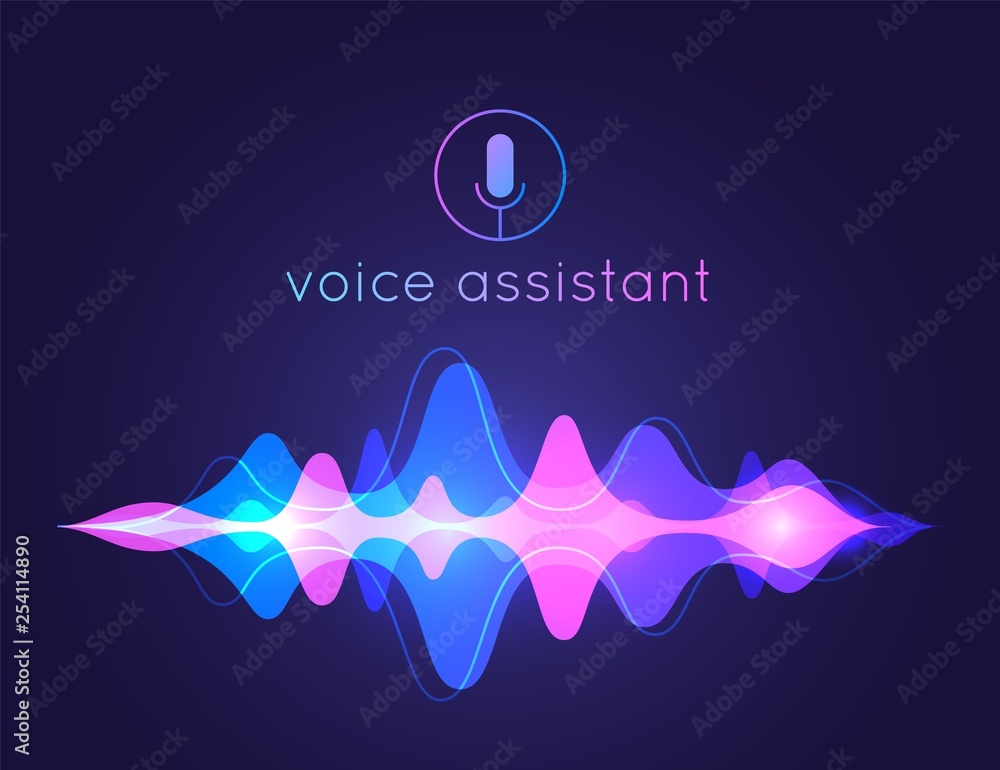 Voice assistant sound wave. Microphone voice control technology, voice ...