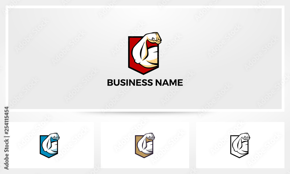 Muscular Arm Shield Logo Stock Vector | Adobe Stock