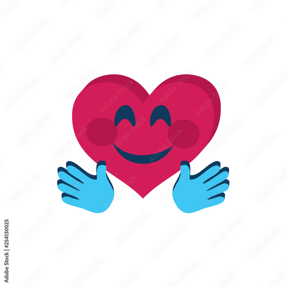 Cute Emoji Heart Shaped with hands. Beautiful vector red-blue clipart ...