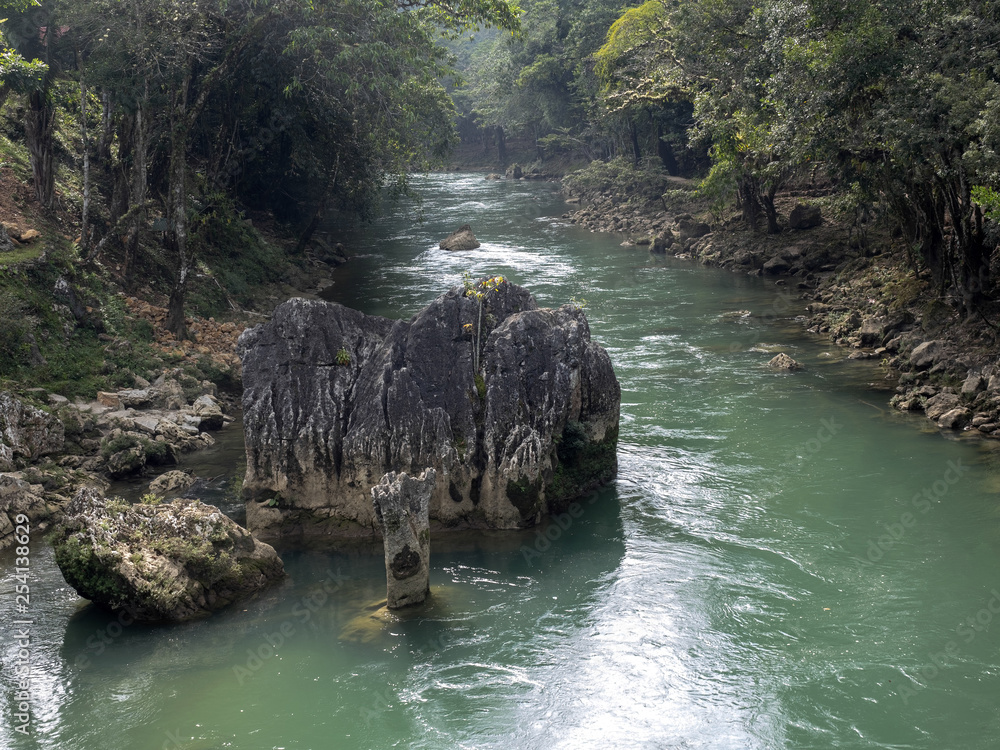 the Cahabon River, forms numerous cascades, Semuc champey, Guatemala ...