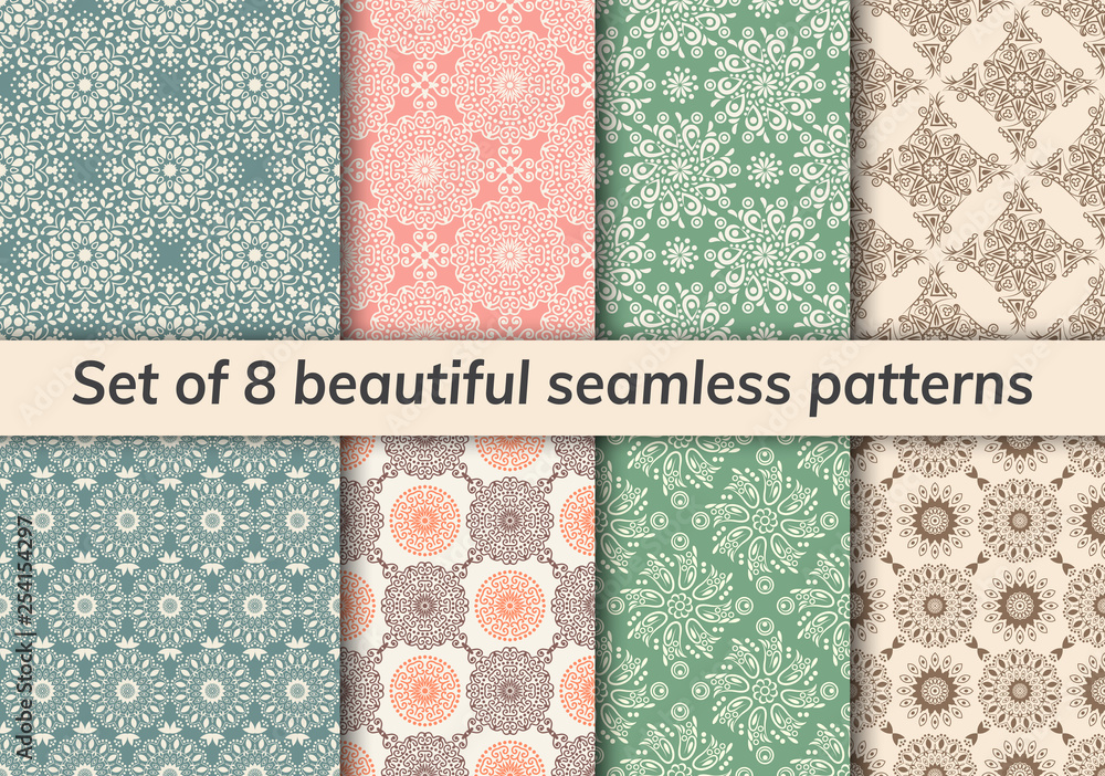 Pattern set arabic, indian, japanese, islamic motifs. Collection of 8 ...