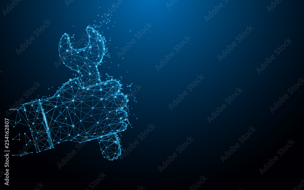 Hand wrench and Service icon from lines, triangles and particle style ...