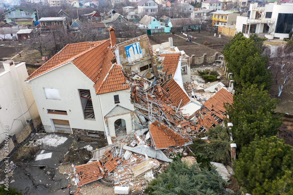 Landslide caused by rains of hurricane destroyed expensive cottages and ...